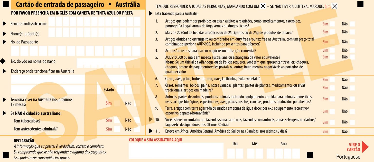 Como preencher o cartão de entrada na Austrália – Incoming Passenger ...